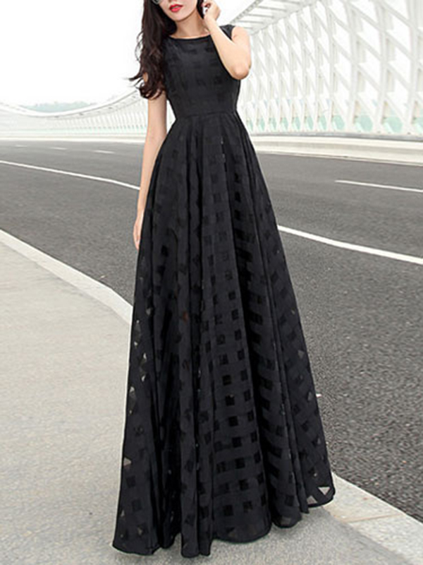 Black Cut Out Polyester Maxi Dress for Women - TD Mercado