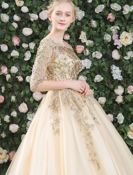 Luxury Lace Embroidered Princess Prom Dress - TD Mercado