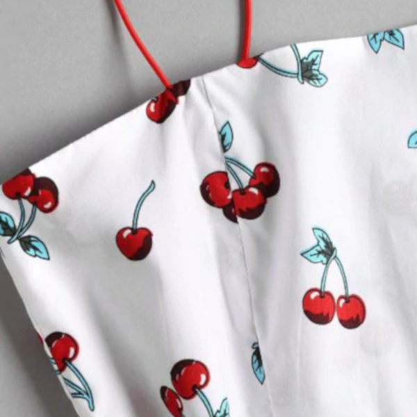 Cherry Print Apron Cami Sundress - White S - TD Mercado