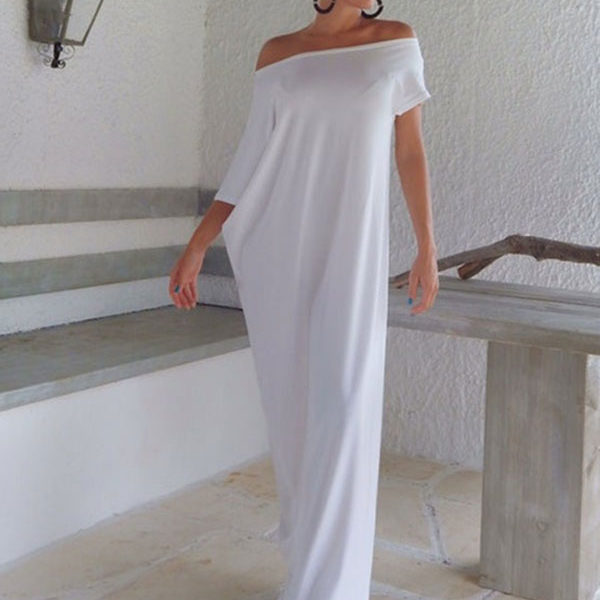Off-The-Shoulder Maxi Dress Oversized White Cotton Dress - TD Mercado