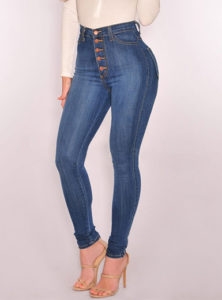 Women Line Design Denim Button Front Closure Skinny Jeans - TD Mercado