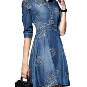 Women Three Quarter Length Sleeves Denim Dress - TD Mercado