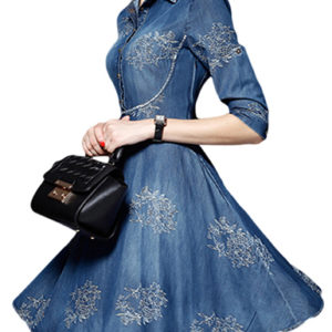 Women Three Quarter Length Sleeves Denim Dress - TD Mercado