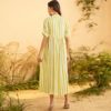 Striped Button Up Half Placket Maxi Modest Dress - TD Mercado