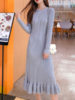Charming Ruffles Jewel Neck Long Sleeves Knitted Dress - TD Mercado