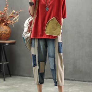 Contrast Color Patchwork Patch Casual Jeans - TD Mercado