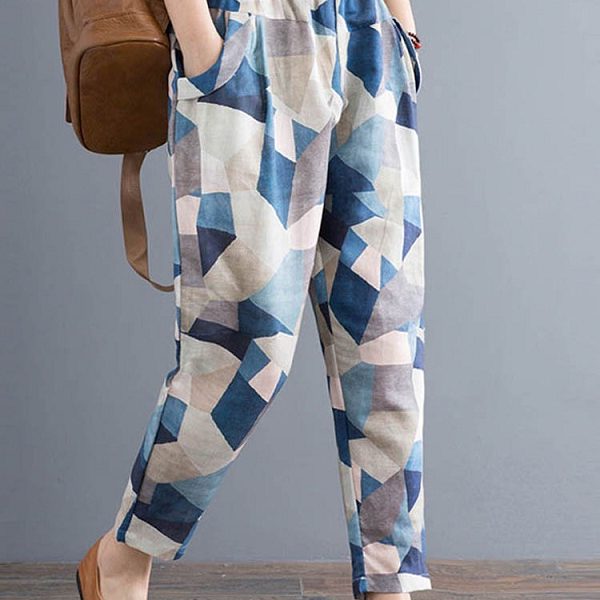 Geometric Printed Elastic High Waist Pants - TD Mercado