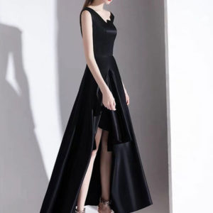 Evening A Line Designed Neckline Floor Length Sleeveless Lace Up Split ...