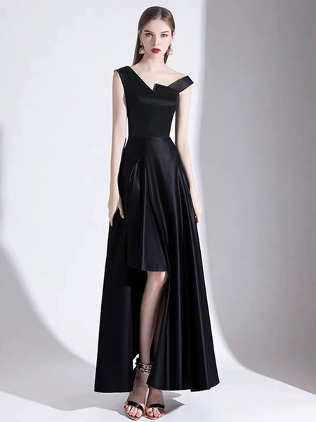 Evening A Line Designed Neckline Floor Length Sleeveless Lace Up Split ...