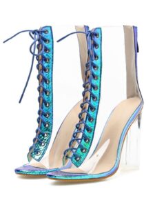 Clear Boots Lace Up Peep Toe Perspex Heels Transparente Chunky Heel ...