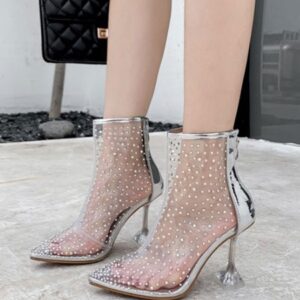 Clear Boots Pointed Toe Studded Transparente Perspex High Heel Booties ...