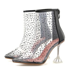 Clear Boots Pointed Toe Studded Transparente Perspex High Heel Booties ...