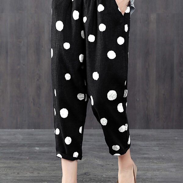 Elastic Waist Polka Dot Side Pockets Harlan Pants - TD Mercado