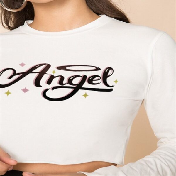 Angel letter print slim long-sleeved T-shirt – TD Mercado