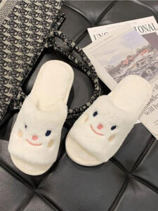 Artificial Short Plush Knitting Wool Upper Open Toe Indoor Slippers ...