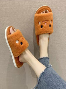 Artificial Short Plush Knitting Wool Upper Open Toe Indoor Slippers ...