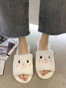 Artificial Short Plush Knitting Wool Upper Open Toe Indoor Slippers ...