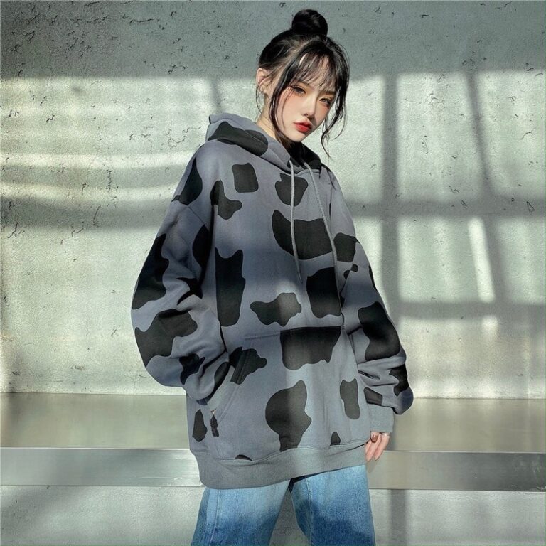 Cow Print Long-Sleeved Hooded Pullover Sweatshirt - TD Mercado
