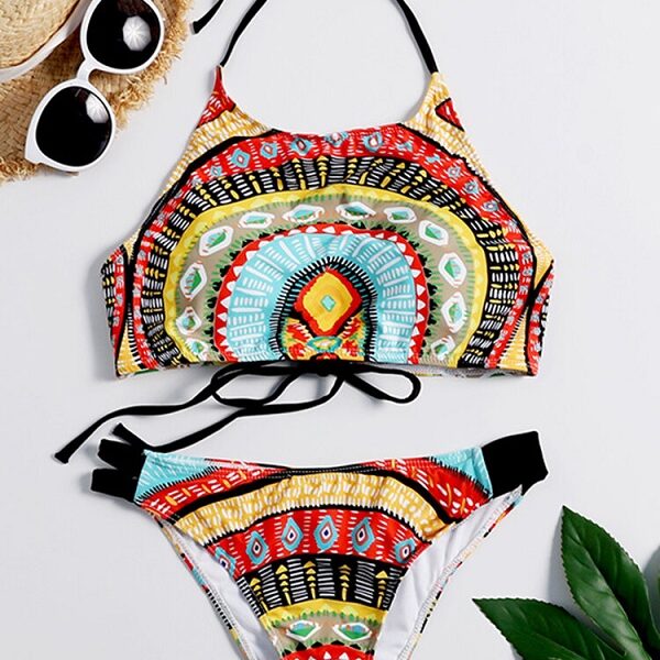 Sexy Bikinis Print Indian Style Halter Bandeau Swimsuits - TD Mercado