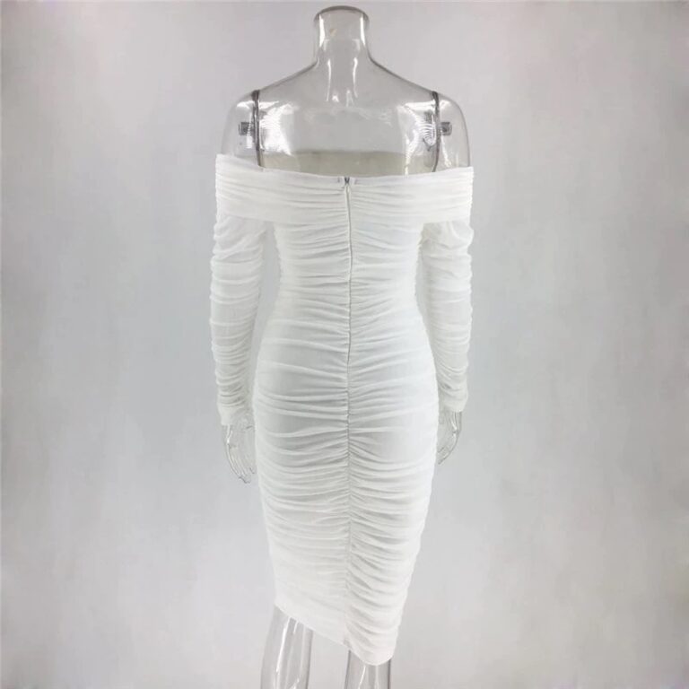 Off Shoulder Elegant Ruched Bodycon Midi Party Dresses - TD Mercado
