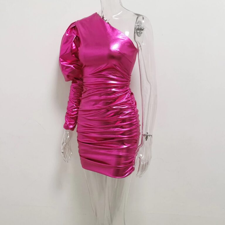 One Shoulder Puff Sleeve Ruched Elegant Party Dress - TD Mercado