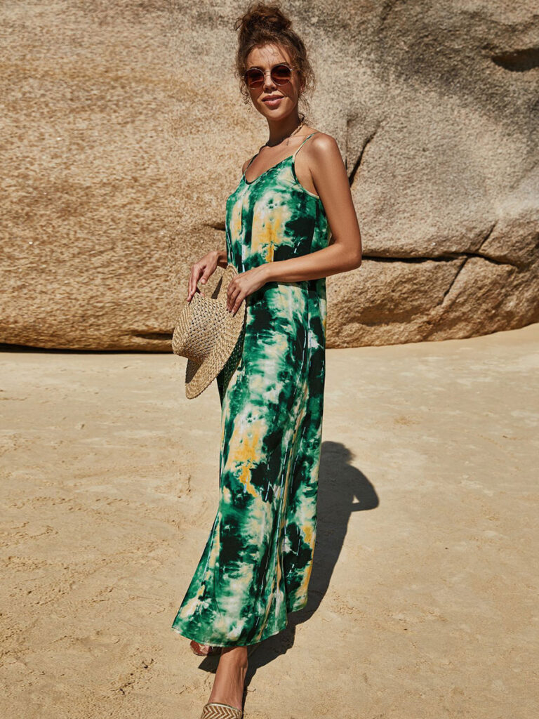 Printed Sleeveless Pattern V-Neck Polyester Long Maxi Dress - TD Mercado