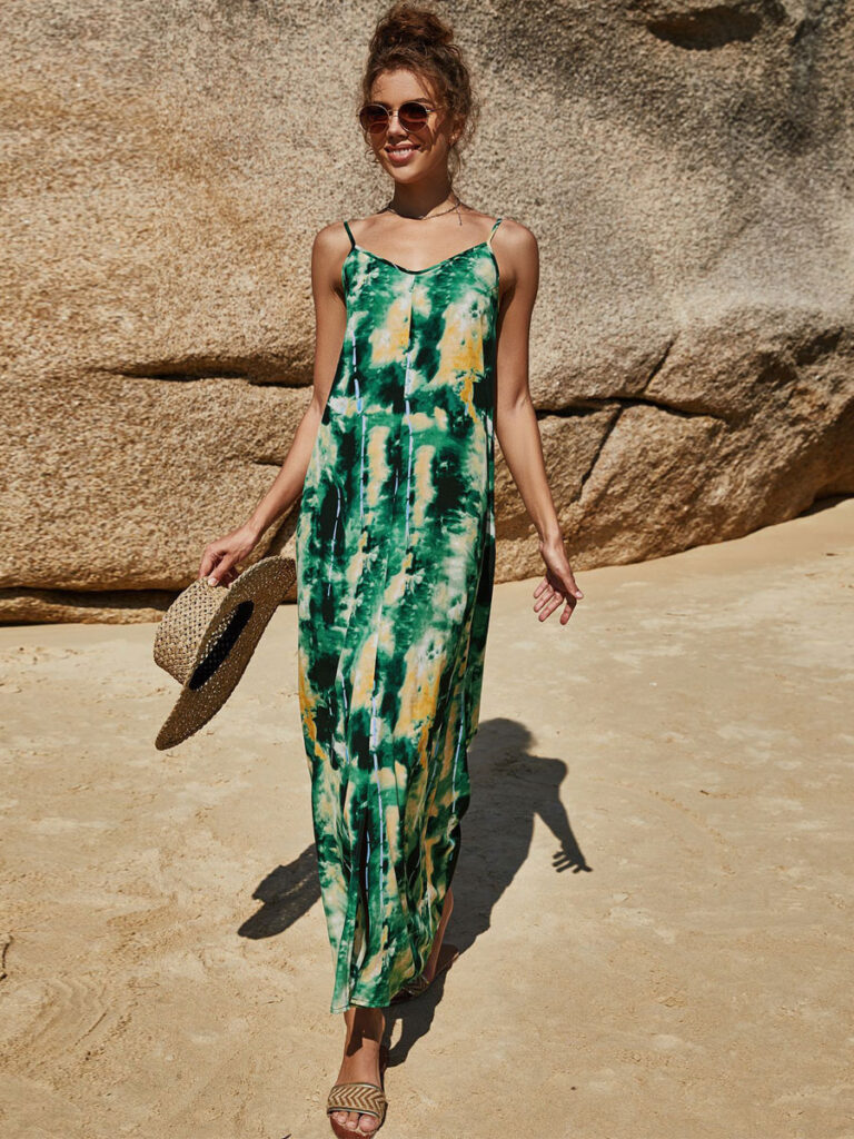 Printed Sleeveless Pattern V-Neck Polyester Long Maxi Dress - TD Mercado