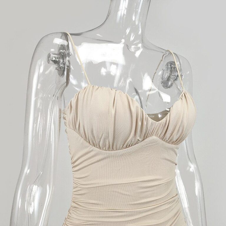Spaghetti Strap Ruched Casual Daily Bodycon Mini Dresses - TD Mercado