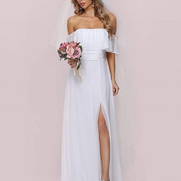 Simple Dress Sleeveless Split Front A-Line Long Bridal Gowns - TD Mercado