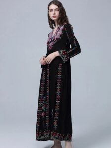 Embroidery V Neck Long Sleeve Beach Casual Maxi Dress – TD Mercado