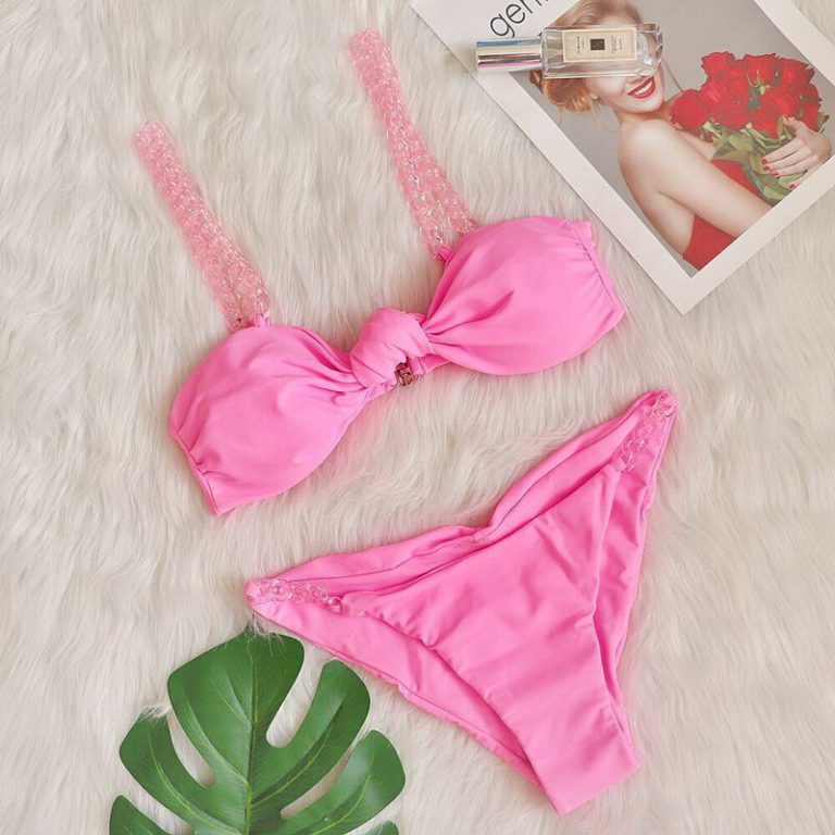 Transparent Chain Push Up Swimwear Women Brazilian Swimsuit Thong ...